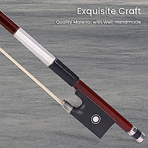 ADM 4/4 Full Size Student Violin Bow, Well Balanced Handmade Brazilwood Bow with Horsehair, Ebony Frog with Pearl Eye and Pearl Slide, Brown