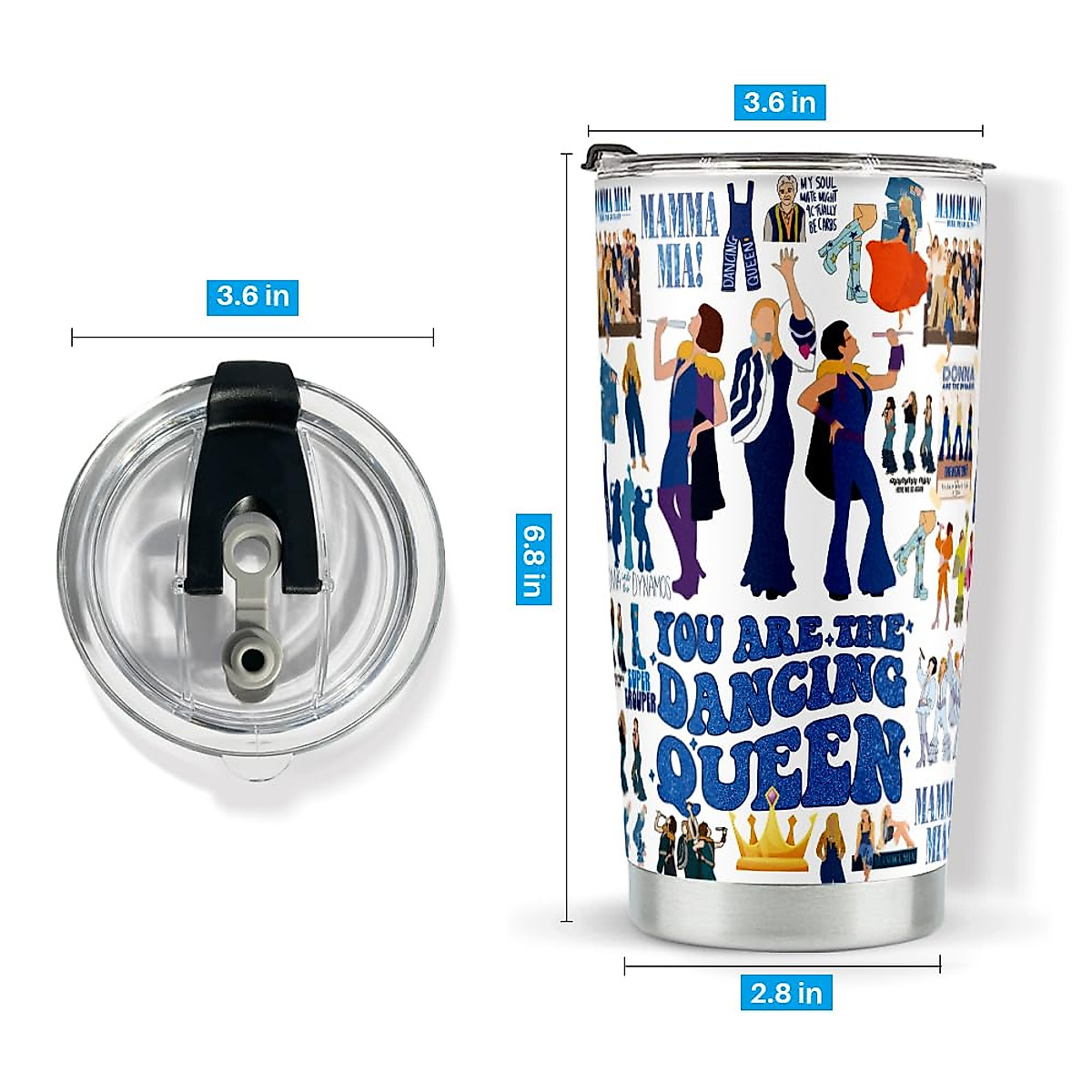 LONGXIN Mamma Fans Gifts, Stainless Steel Tumblers 20oz, Mamma Music Tumbler, Mamma Stuff Musical Comedy Gift for Family Friend Women - You Are The Dancing Queen