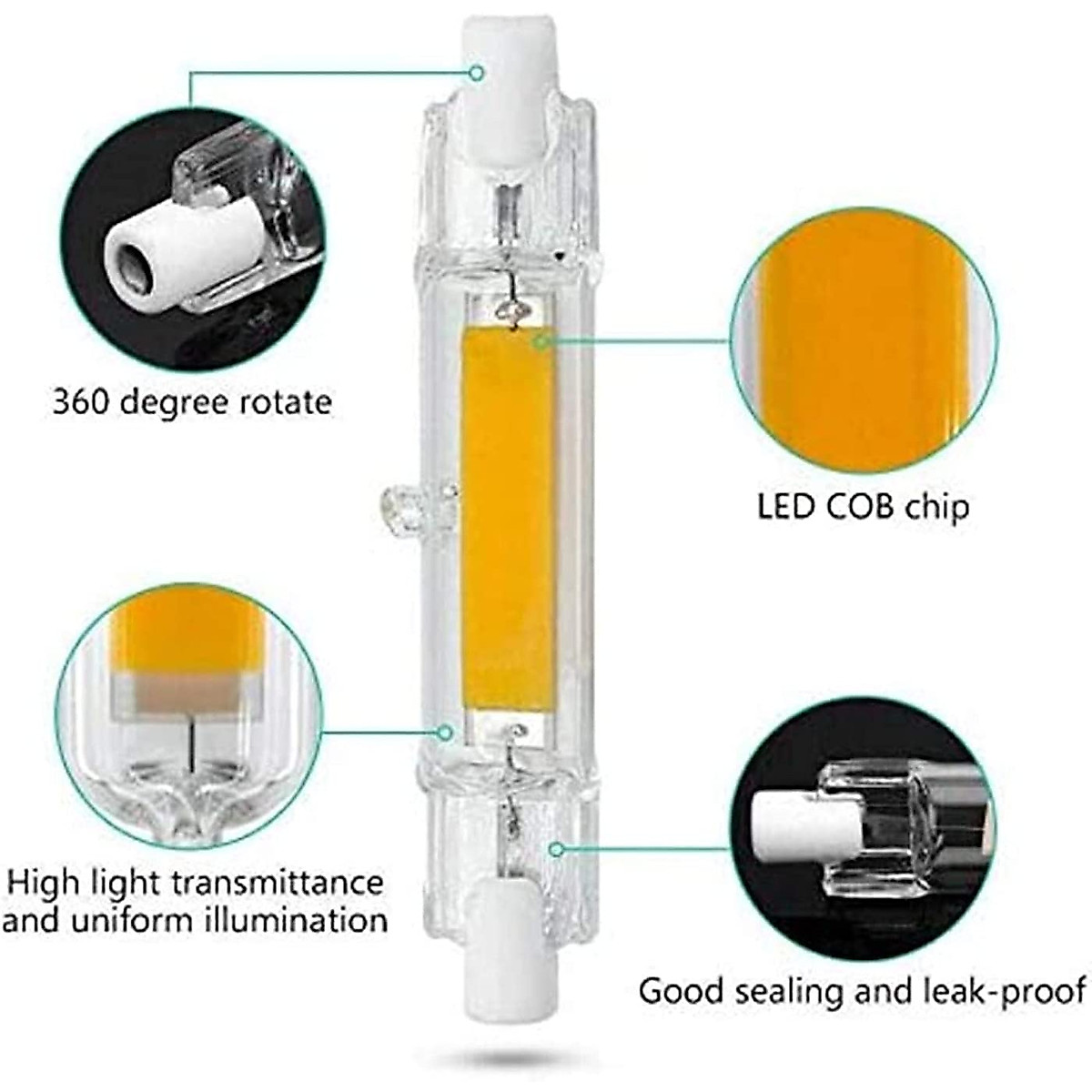 Qixivcom 2 Packs 78mm 10W R7S LED Bulbs LED COB Light 100W Halogen Equivalent J Type T3 120V R7S Dimmable Daylight White 6500K Double Ended R7S LED J78 Flood Light Landscape Lights Lamp Work Lighting