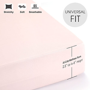 GRSSDER Stretchy Ultra Soft Jersey Knit Fitted Crib Sheets Set 2 Pack, Cozy Crib Sheet Girl Fits All Standard Crib Mattress Pads, Beautiful Pink Rose Print