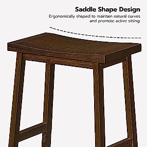 HOOBRO Bar Stool Set of 2, Bamboo Bar Chairs, 26 Inches Kitchen Counter Stools with Footrest, Saddle Stools, for Living Room, Dining Room, Party Room, Industrial Style, Mocha MA03MD01