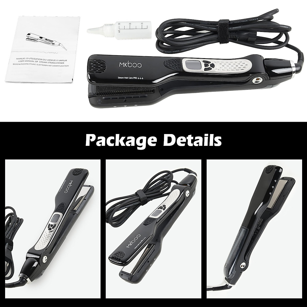 MKBOO Hair Straightener with Steam, Salon Professional Nano Titanium Ceramic Steam Flat Iron with Removable Comb+Digital LCD+5 Level Adjustable Temperature+Auto Temperature Lock Black