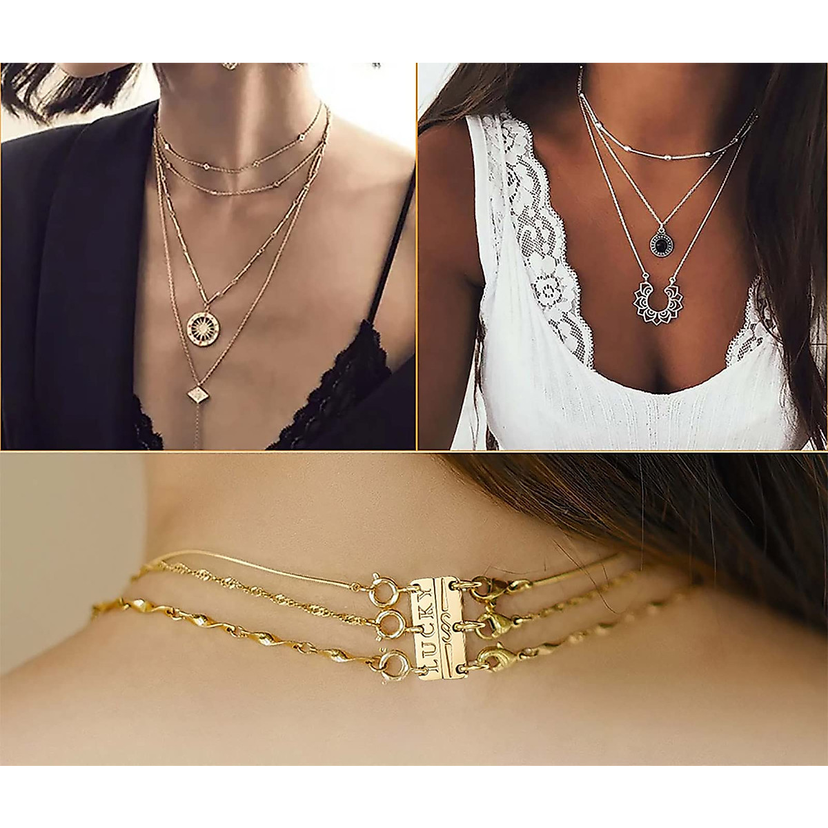 kcctoo Necklace Layering Clasp Womens Jewelry Separators 18K Gold and Silver Magnetic Multiple Necklace Clasp for Women Layered Look