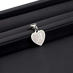 FAADBUK Initial Letter A-Z Alphabet Heart Charm for Bracelet Keychain Necklace Initial Stainless steel Clasp Clip on Charm (intial A)