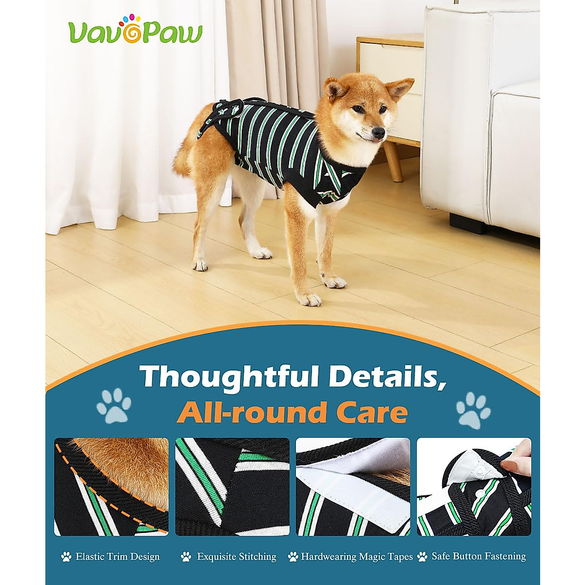 VavoPaw Dog Surgery Suit, Soft Breathable Dog Onesie for Surgery, Dog Bodysuit for Female Male Puppies, Puppy Cone E-Collar Alternative for Wounds Skin Diseases After Surgery, XXXL Black Stripe