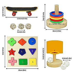 Bird Toys for Parakeets,5pcs Parrot Toys Set （Include Bird Basketball Toy、Bird Skateboard、Bird Stacking Toy、Parrot Wooden Block Puzzles Toy、Small Sepak Takraw）,Parakeet Toys、for Bird Training Toys12