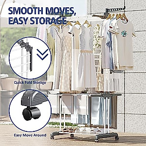 TOOLF Clothes Drying Rack, 4-Tier Foldable Drying Rack Clothing, Indoor/Outdoor Laundry Drying Rack with Foldable Wings, Space Saving Laundry Rack, Grey