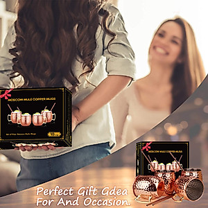 Widousy Moscow Mule Copper Mugs - Set of 4-HANDCRAFTED - Solid Copper Mugs 16 oz Gift Set with BONUS ：4 Cocktail Copper Straws