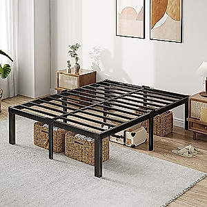 LIJQCI 14 inch Queen Bed Frame Metal Platform Frame no Box Spring Needed Black Heavy Duty Sturdy Steel Easy Assembly with Storage Sturdy Steel Slats Support 3500lbs