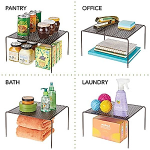 mDesign Modern Metal Square Kitchen Cabinet, Pantry, Countertop Organizer Storage Shelves for Kitchen Cabinets, Countertops, Pantry - Durable Steel, Non-Skid Feet, 2 Pack - Bronze