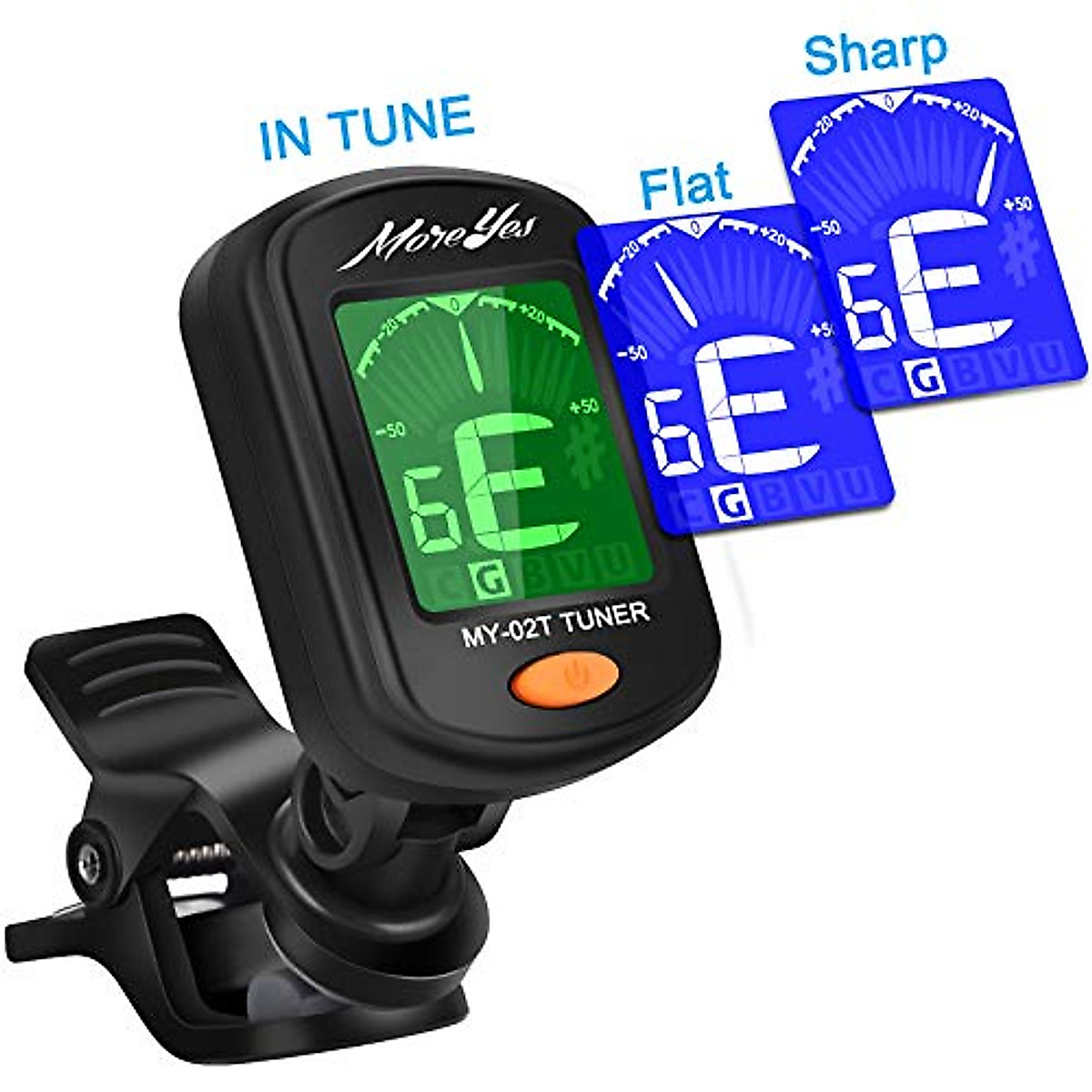 MOREYES 28Pcs Picks Guitar Tuner Clip on Chromatic Digital Tuner for Acoustic Guitars Violin, Ukulele, Bass