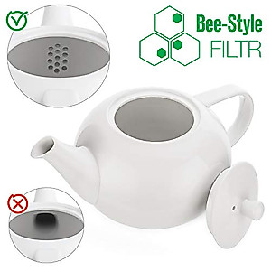 Tealyra - Large White Porcelain Teapot - 47.3-ounce (6-8 cups) - English Modern Style - Teapot with Bee Style Spout Filter To Brew Loose Leaf Tea - Ceramic Brewer Pot - 1400ml