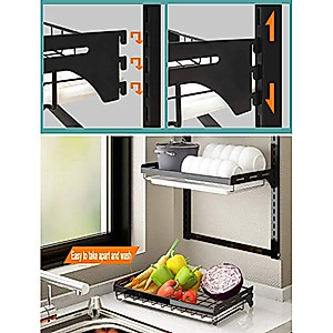 FEHUN Sinks,3 Tier 201 Stainless Steel Kitchen Wall-Mounted Dish Drying Rack Drain Rack