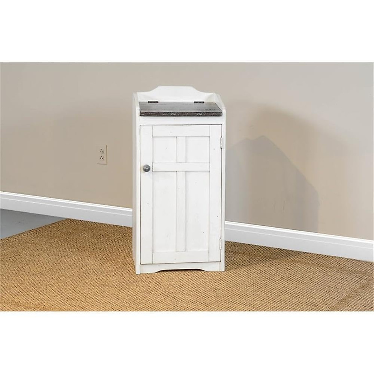 Pemberly Row 16" Farmhouse Wood Trash Box in White/Dark Brown