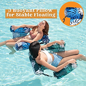 Sloosh Pool Floats Adult, 2 Packs Inflatable Pool Lounge Chairs,Blow up Hammock Pool Noodles Floats for Adults,Floating Water Chair for Pool Party Lake River Water Fun(Tropical Leaves-Green,Blue)