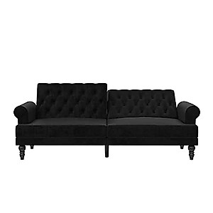 Novogratz Cassidy Upholstered Futon, Black Velvet