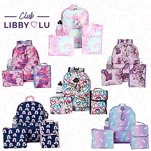 CLUB LIBBY LU Tie Dye Backpack Set for Girls, 16 inch, 6 Pieces - Includes Foldable Lunch Bag, Water Bottle, Scrunchie, & Pencil Case
