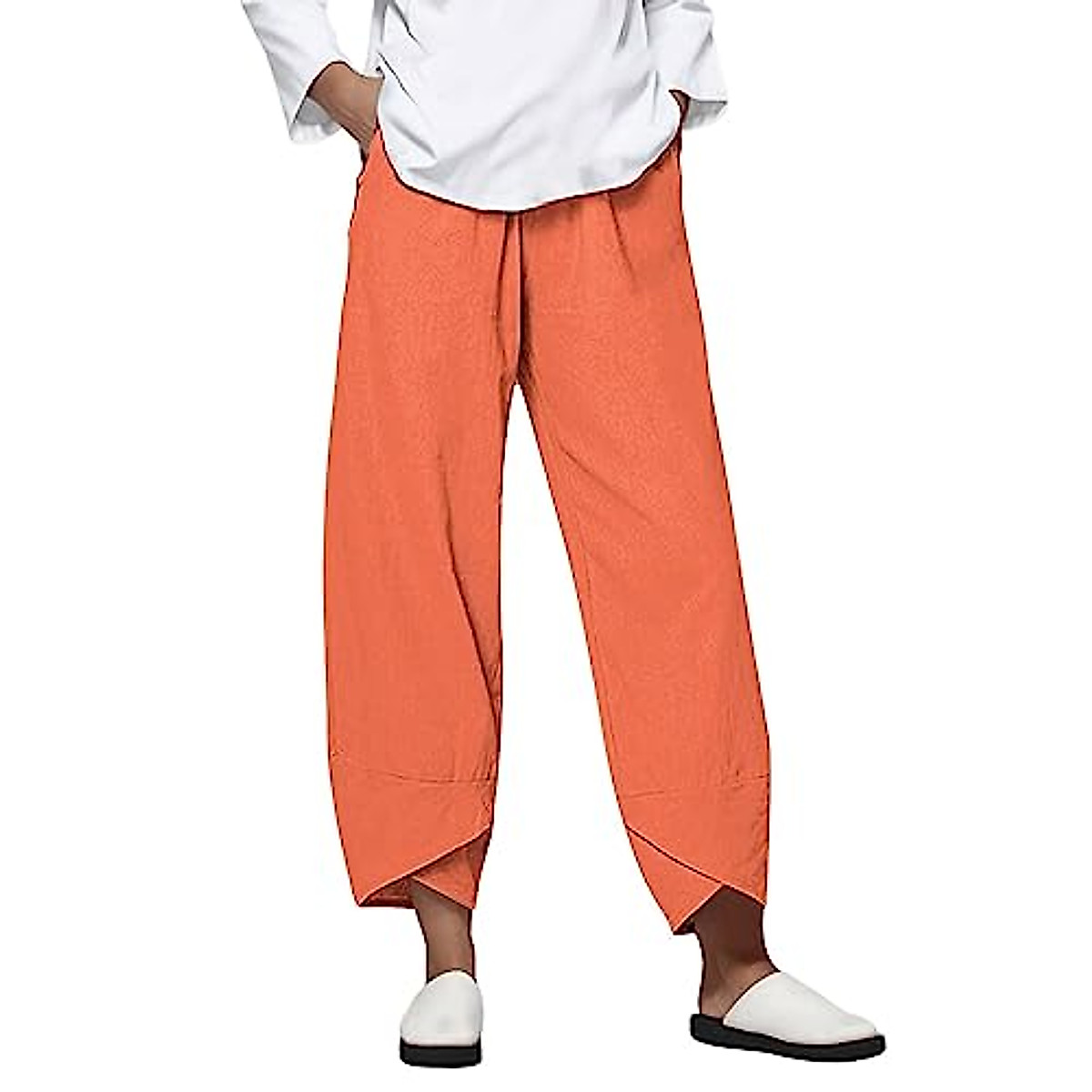 AopnHQ Plus Size Palazzo Pants Plus Size White Capris Fold Over Yoga Pant Boho Pants Women Women Baggy Pants for Women Plus Size Plus Size Womens Dress Pants