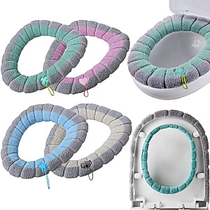 Clarmonde 4Pcs Winter Bathroom Soft Toilet Seat Cover Pad with Hanging Loop Toilet Seat Cushion Washable and Comfortable Toilet Seat Cover Pads