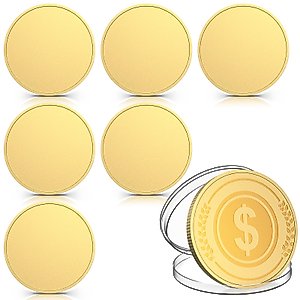 weparmeety 6 Pcs Blank Challenge Coin, Engraving Blanks Coins Threaded Edged 40 mm with Acrylic Protection Box Laser Engravable Pattern for DIY Crafts Commemorative Collection (Gold)