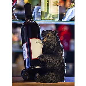 Ebros Rustic Cabin Lodge Decorative Sitting Black Bear Wine Bottle Holder Figurine 7.25" Tall Get Out of Hibernation Slumber Party Bears Beverage Storage Caddy Kitchen Cellar Organizer