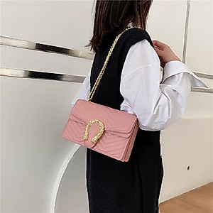 TAGDOT Fashion Metal Chain Shoulder Crossbody Bags for Women Handbag Purses Vegan Leather Clutches (Pink)