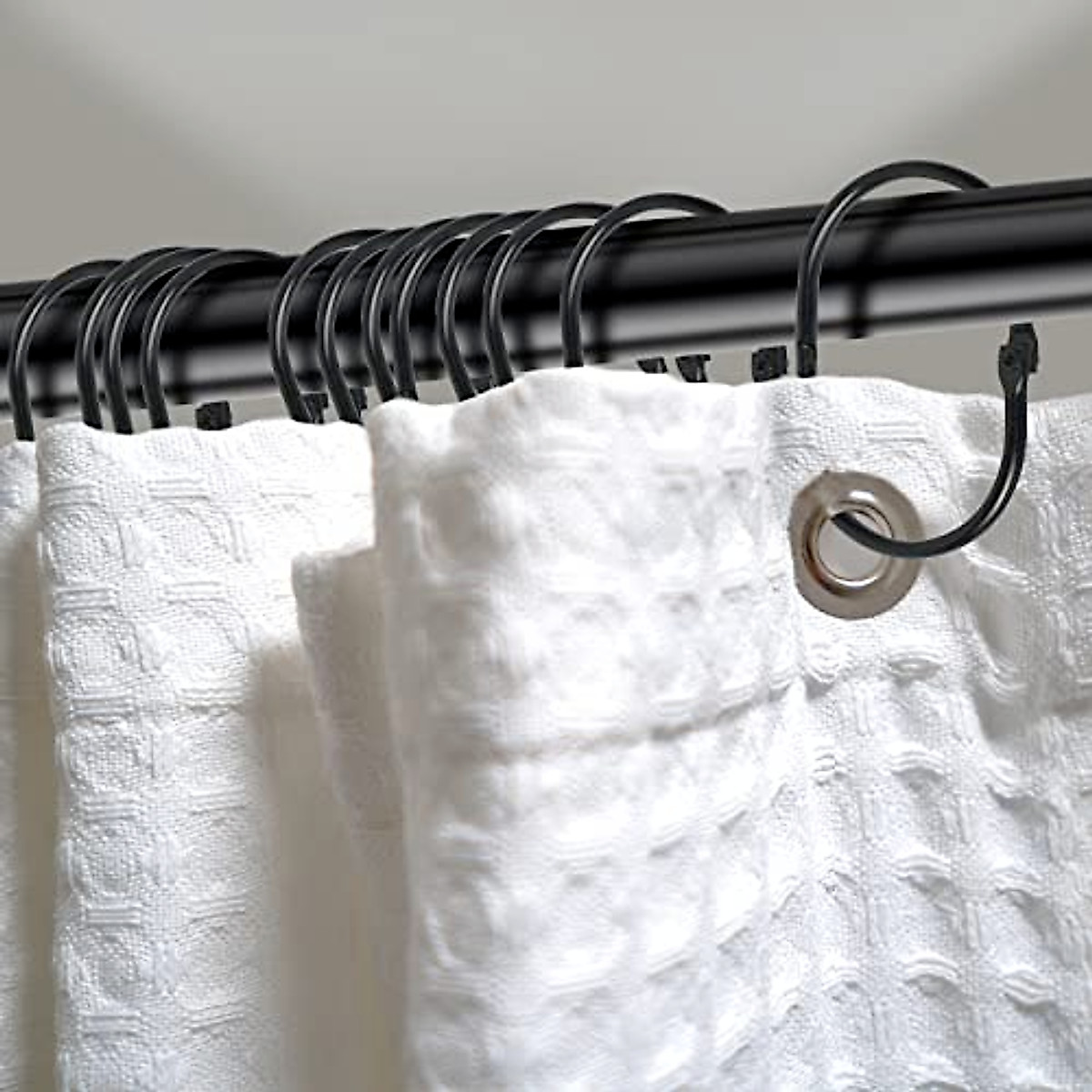 12Pcs Shower Curtain Hooks Rings Rustproof Shower Curtain Hooks Metal Wide Oval Shower Hooks for Bathroom Decorative Metal Shower Ring Hooks for Shower Rods Curtains (Black)