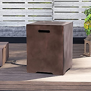 HOMPUS Propane Tank Cover Table 16 inch for Fire Table, 20lb Gallon Gas Tank Cover Table, Hideaway Concrete Grill Tank Table, MgO Tank Storage Box, Outdoor Side Table for Fire Pit, Patio, Dark Bronze