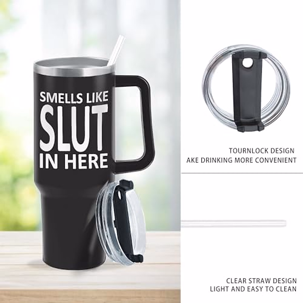 Smells Like Slut In Here Tumbler 40 oz Tumblers with Handle Insulated Tumblers Stainless Steel Tumbler Funny Gifts