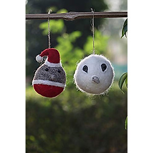 De Kulture Handmade Premium Wool Felt Robin Bird and Owl Bauble Eco Friendly Needle Felted Christmas Xmas Tree Decoration Stuffed Ornament for Home Office Party Holiday Décor, (Set of 2)