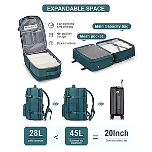 Large Travel Laptop Backpack, Expandable Flight Approved Backpack, Carry on Backpack for Women, Waterproof 17inch Laptop Hiking Backpack with Shoe Compartment, Peacock Blue