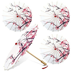 4Pcs Oiled Paper Umbrella Chinese Classical Plum Blossom Paper Umbrella Parasol Art Dance Japanese Umbrella for Wedding Decor (22 x 15 inches)