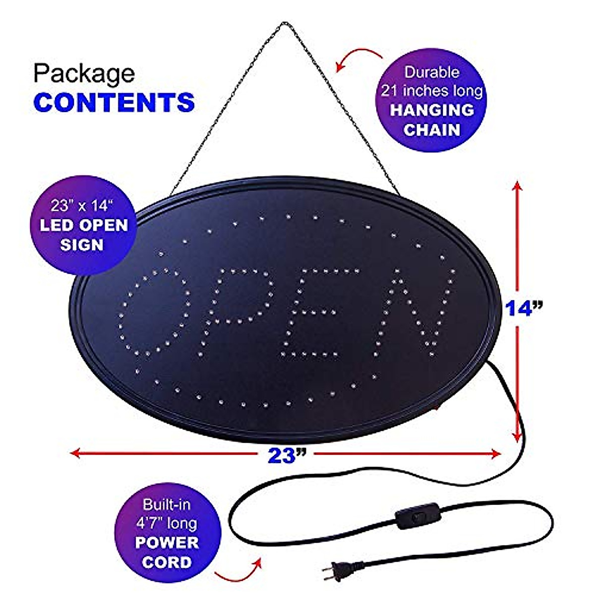 Ultima LED Neon Open Sign for Business: Jumbo Lighted Sign Open with Flashing Mode – Large Indoor Electric Light up Sign for Stores (23 x 14 in) Includes Business Hours and Open & Closed Sign