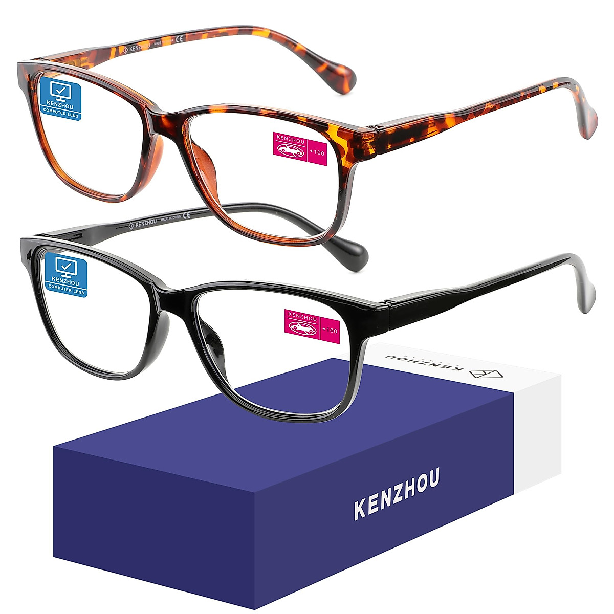 K KENZHOU Blue Light Blocking Glasses/Computer Glasses 2 Pack for Women/Men Computer Reading/Gaming/TV/Phones Glasses,Anti Eyestrain & UV Glare(C1,C2)