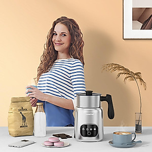 AMZCHEF Milk Frother and Steamer, 4-in-1 Electric Milk Warmer, Automatic Hot and Cold Foam Maker and Milk Warmer, Smart Touch Control, 14oz/400ml, Silver