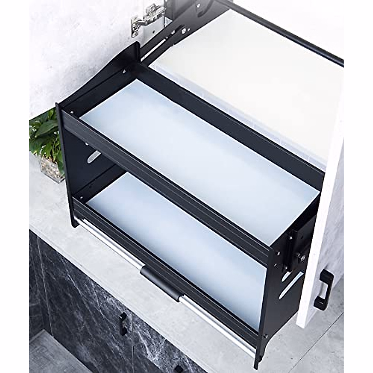 HDHRBH 24 Inch Pull Down Shelf,Pull Down Shelf Cabinet Organizer,Kitchen Cabinet Pull Down Shelf,Convenient Heavy-Duty 2-Tier Wall Pull Down Shelf ,High Cabinet Pull Down Shelf