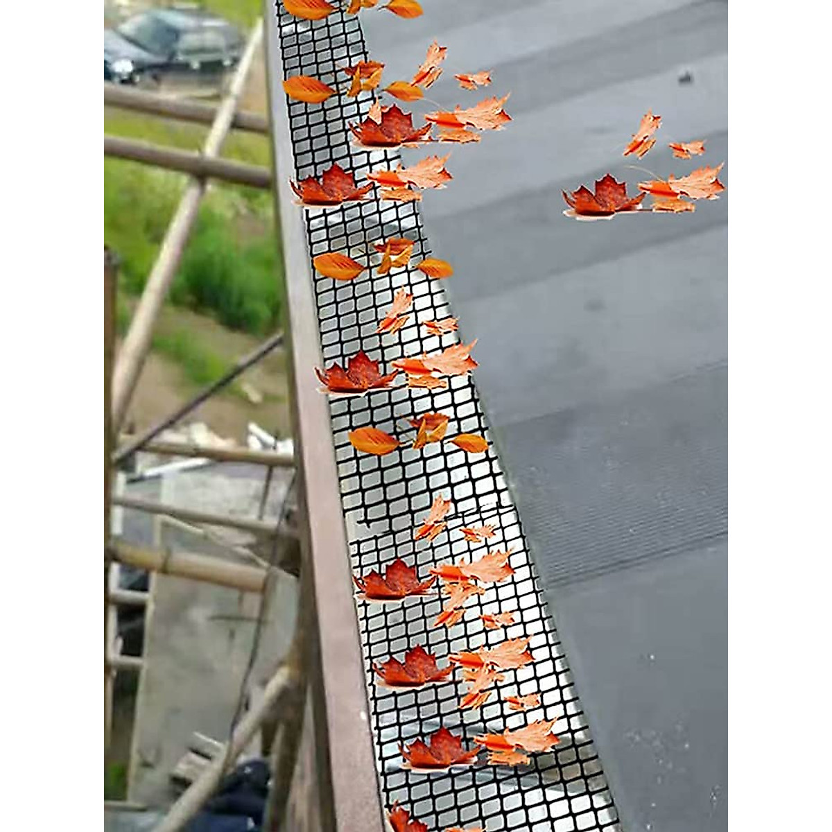 DEYROS Gutter Guard Mesh, 15cm X 6m Gutter Guards Leaf Protectors, Mesh Gutter Safeguard with 15 Fixing Hooks, Blocking Garbage Leaf Prevention Gutter Mesh for Leaves, Twigs and Branches