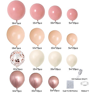151Pcs Blush Pink Balloons Garland Arch Kit, Retro Dusty Pink Nude Rose Gold Ivory White Confetti Latex Balloons for Girls Baby Shower Garden Tea Party Bachelorette Birthday Wedding Decorations