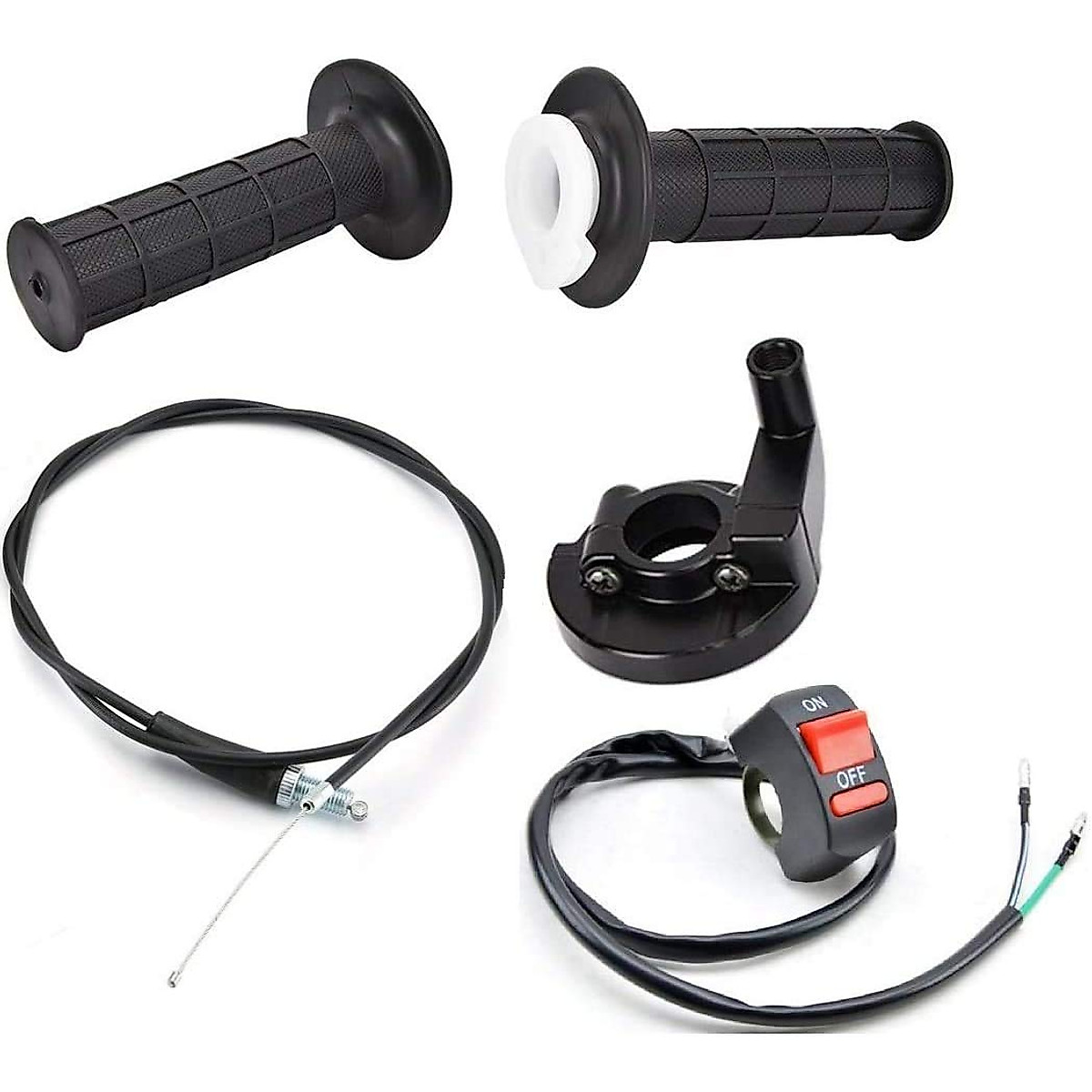 CALU LUKY 22mm Twist Throttle Accelerator Handle Grips, 50 90 110 125cc Pit Bike Dirtbike (Handle Grip + Cable + Throttle Clamp + flameout Switch)