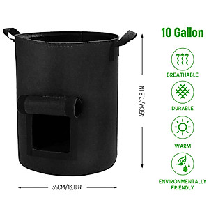 Lyincat 4 Pack 10 Gallon Potato Grow Bags with Flap and Handles, Heavy Duty Fabric Pots for Planting Potato,Carrots