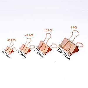 YOPINK Binder Clip Paper Clamps, Assorted Sizes (Mini, Small, Medium, Large), 100 Pcs Clips for Office School Supplies (Rose Gold)