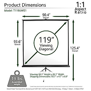 Elite Screens Tripod Series, 119-INCH 1:1, 16:9, 4:3, Adjustable Multi Aspect Ratio Portable Indoor Outdoor Projector Screen, 8K / 4K Ultra HD 3D Ready, US Based Company 2-YEAR WARRANTY, T119UWS1, Black