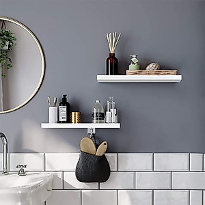 White Floating Shelves Set of 3,Wall Mounted Modern Wood White Floating Wall Shelves Storage Shelf for for Wall Decor, Bedroom, Living Room, Kitchen,Bathroom(White, Set of 3, 17in)
