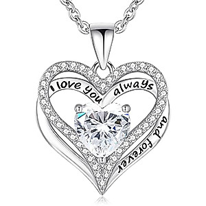 S925 Sterling Silver Necklace for Women, Birthday Necklaces Gifts for Wife Girlfriend, Wedding Anniversary Jewelry 18K White Gold Filled, Unique Love Gift for Her, April