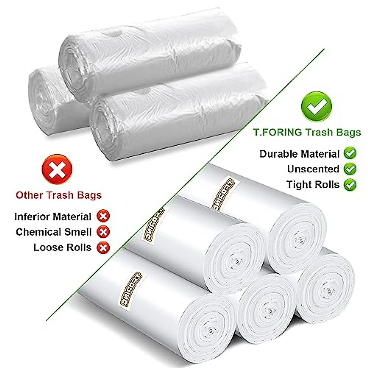 T.FORING Mini Trash Bags 2 Gallon - 240 Count Small Garbage Bags Clear,7.5 Liter Plastic Trash Can Liners,Strong Little Wastebasket Liners for Home Bedroom Bathroom and Diaper