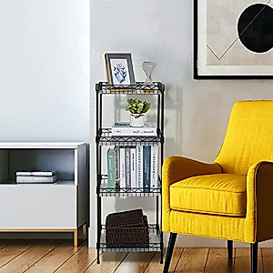 Guangfoshun Storage Shelves, 4-Tier Wire Shelving Unit with Baskets Storage Rack Corner Shelf Shelving Adjustable Storage Shelf, 11.8" D x 15.7" W x 47" H, Black