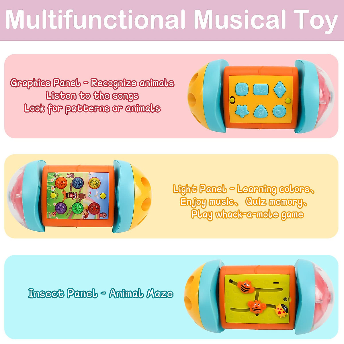 Charmspal Baby Activity Cube Musical Toy - Toddler Moving Toy Educational Play Center Roller Music Box Toy Preschool Learning Toy Birthday Gift for 6-84 Months Boys and Girls