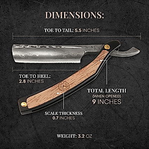 Damascus Straight Razor Kit - Shave Ready Straight Razor, Damascus Steel Straight Edge Razor, Walnut + Steel Straight Razor For Men, Brush, Strop, Soap, Complete Straight Razor Shaving Kit, Great Gift