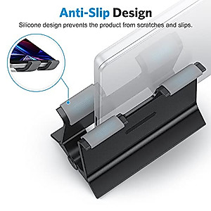 OMOTON Plastic Vertical Laptop Stand - Multifunctional Gravity Laptop Holder Self-Adjust Storage Desktop, Compatible with MacBook, Google Pixelbook, Dell and All iPad(Up to 17.3")