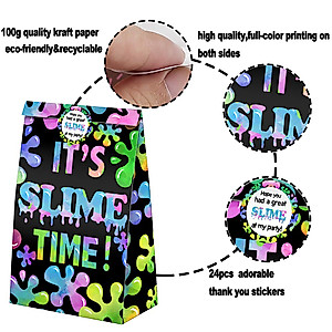 Slime Goodie Bags-24 Pcs Slime Party Favors Candy Bags with Stickers, Slime Goody Gift Treat Bags Slime Themed Birthday Party Supplies